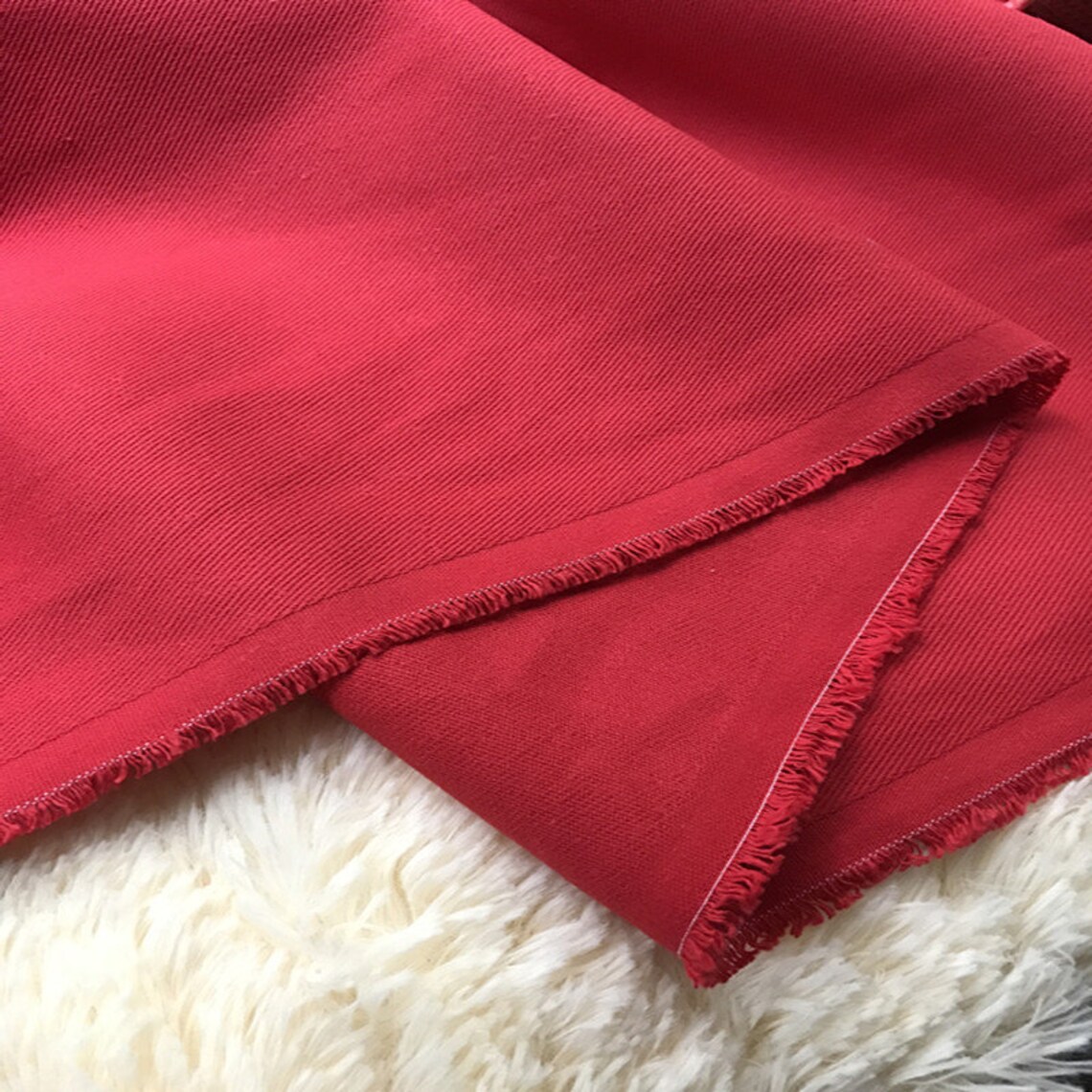 Washed Denim Fabric Red Cotton Denim Fabric by the Half Yard | Etsy