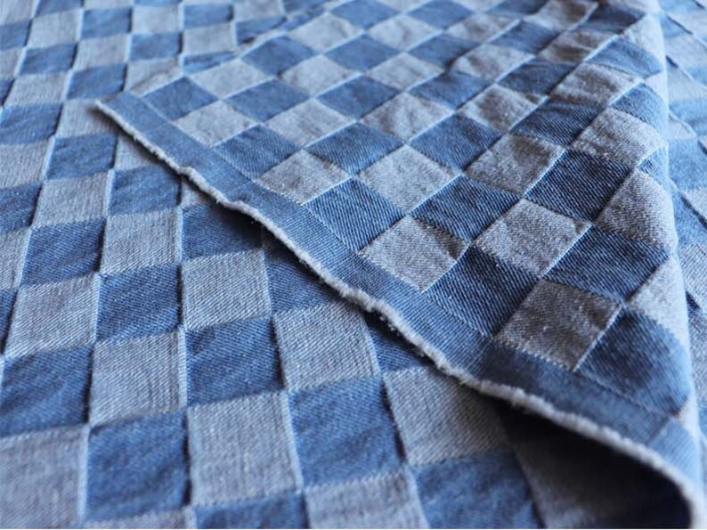 Plaid Washed Denim Fabric Designer Denim Fabricby the Half - Etsy