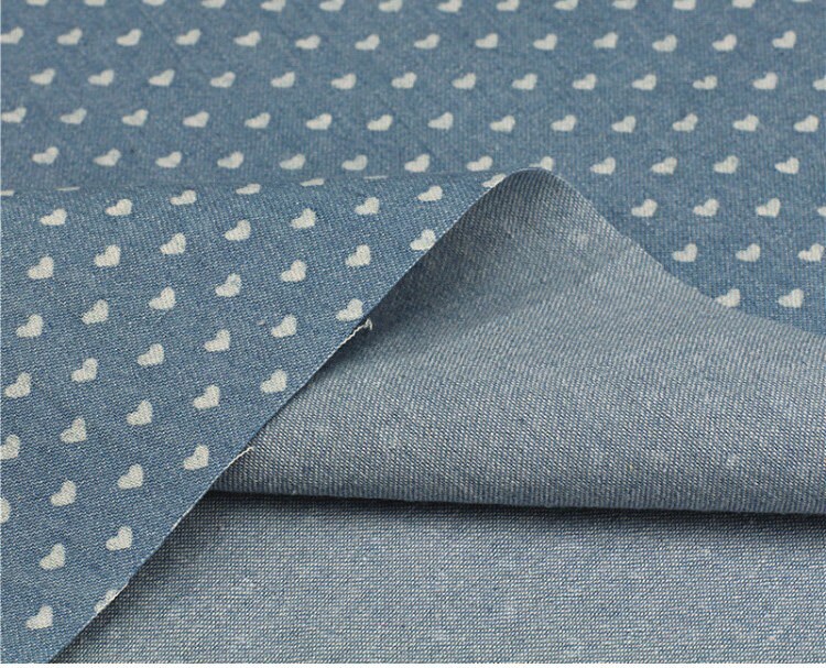 Pure Cotton Washed Denim Fabric, Small Love Pattern Denim Fabric, by ...