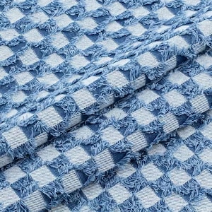 Checkerboard Striped Jacquard Denim Fabric, Thick Denim, Blue Denim ...