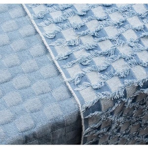 Checkerboard Striped Jacquard Denim Fabric, Thick Denim, Blue Denim ...