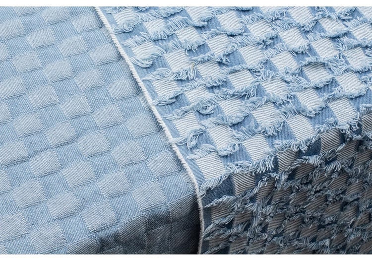Checkerboard Striped Jacquard Denim Fabric, Thick Denim, Blue Denim ...
