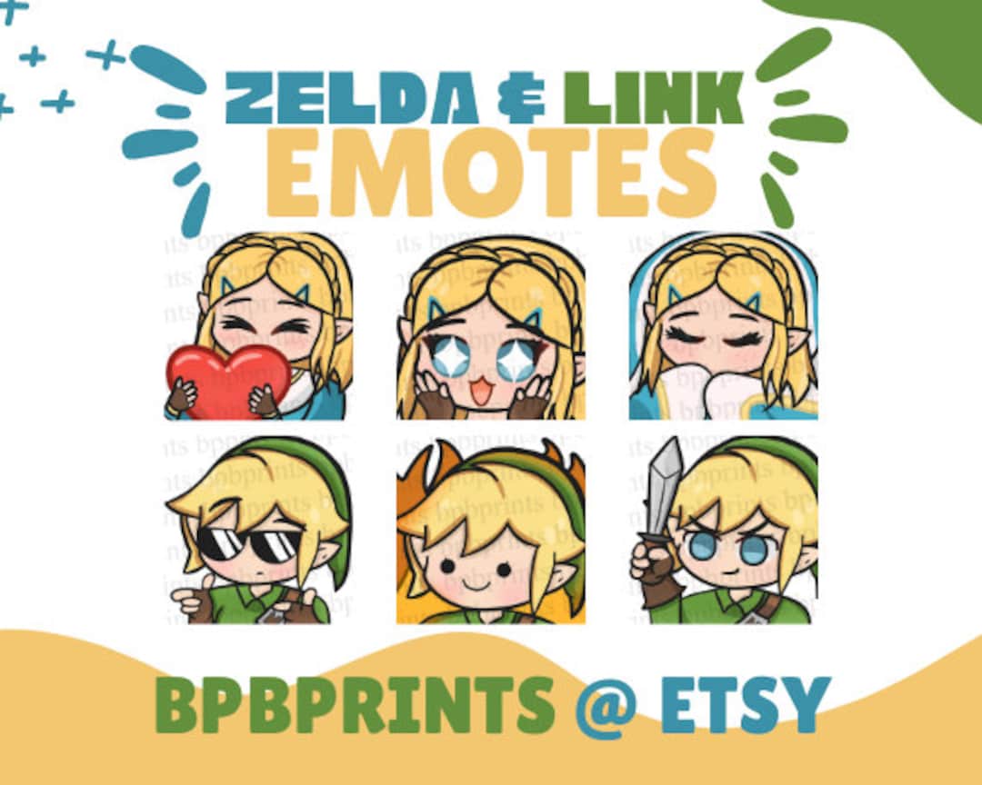 Legend of Zelda Emote Set, Link and Zelda Emotes Pack for Twitch ...
