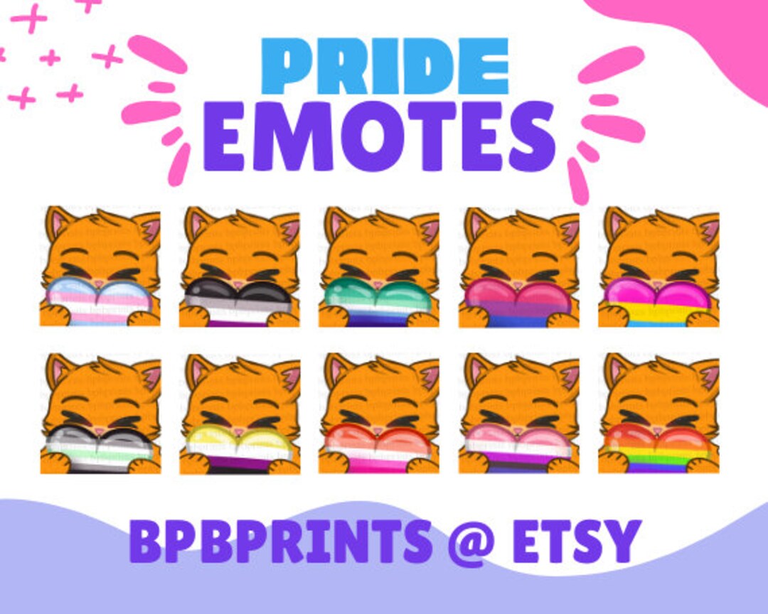 10 Pride Hearts Orange Cat Emotes for Twitch Youtube - Etsy