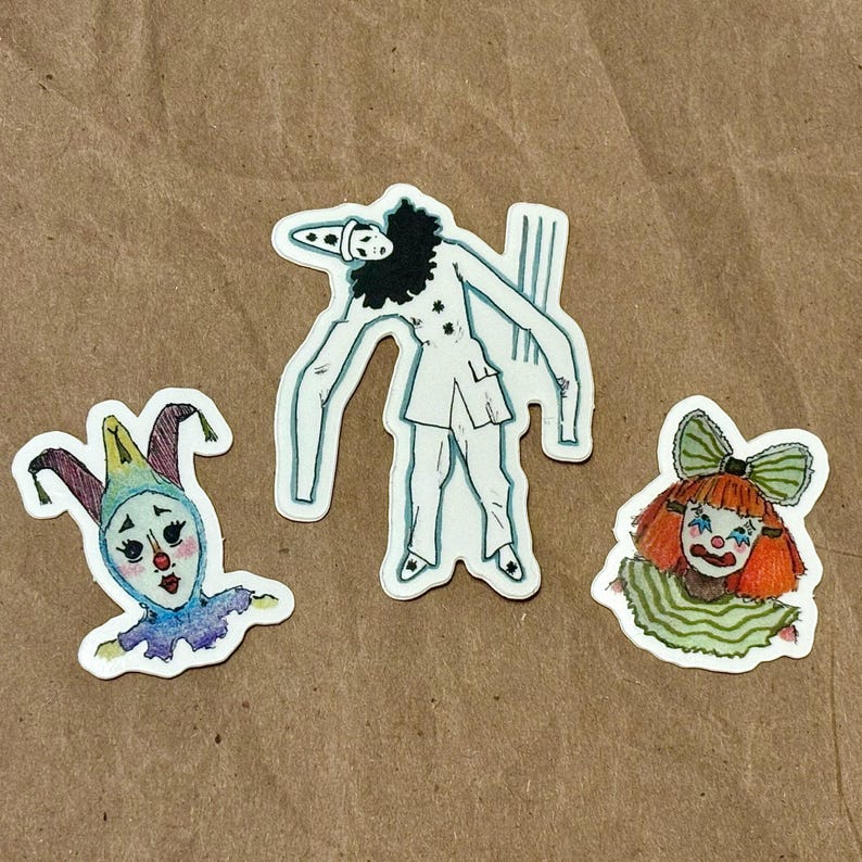 Clown Sticker Pack: Clown Jester and Pierrot three Pieces - Etsy