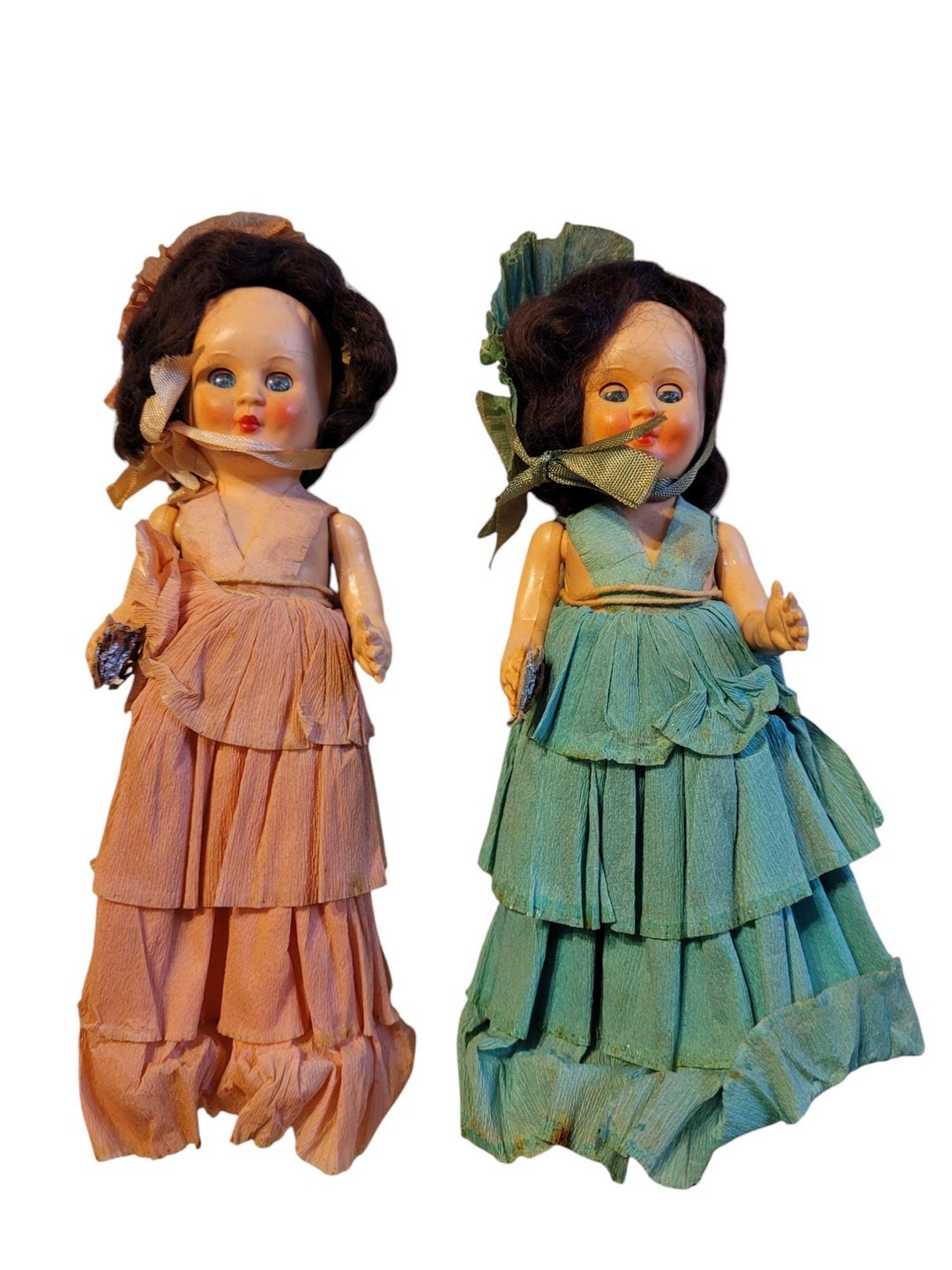 Vintage Dolls With Crepe Paper Dresses, Blinking Eyes - 6" - Set of 3 ...