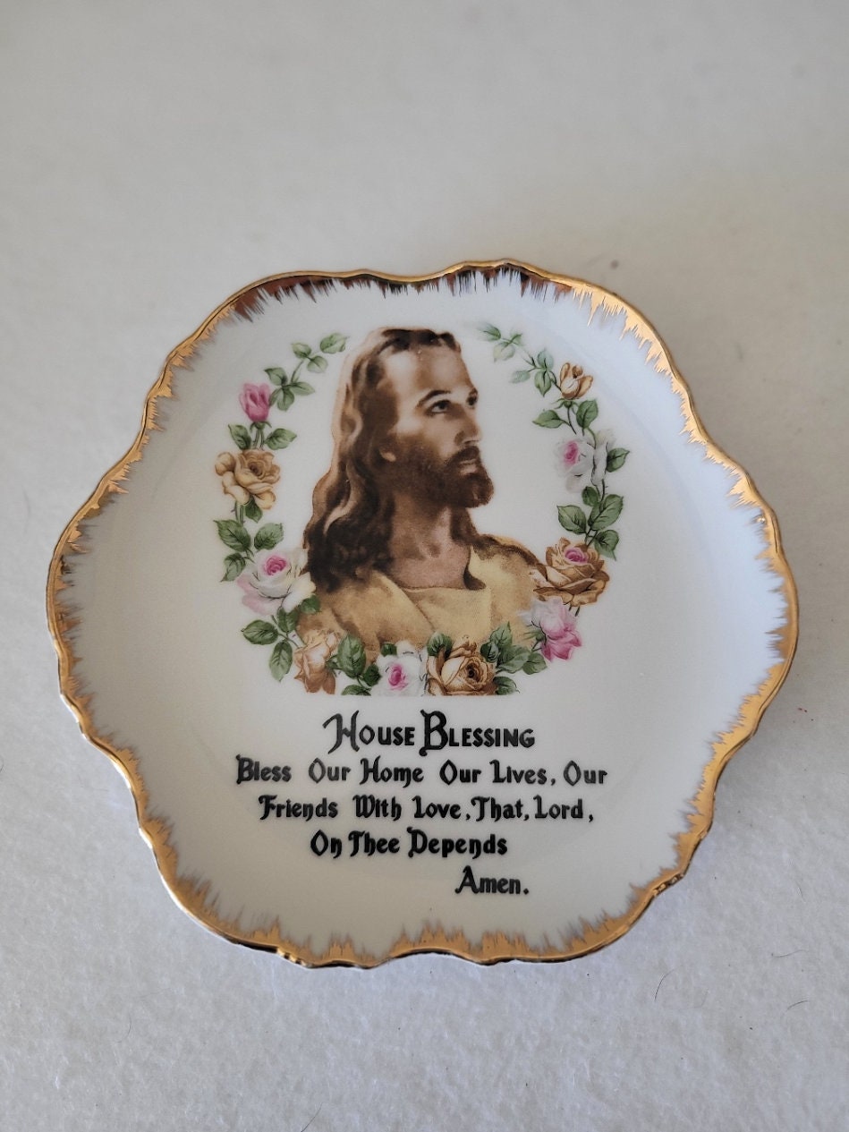Vintage Jesus Christ House Blessing Wall Plate With Gold Trim - Etsy