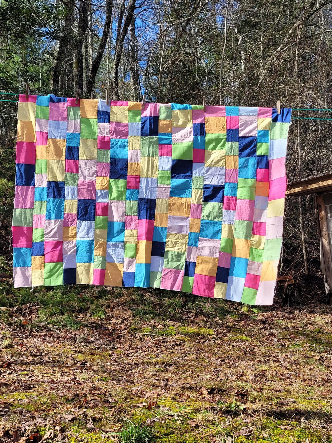 Estate Sale Find - Unfinished Quilt Colorful Patchwork Pattern 54" X 39 ...