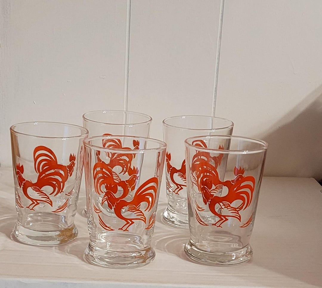Vintage Set of 5 Libbey Red Rooster Juice Glasses - Etsy
