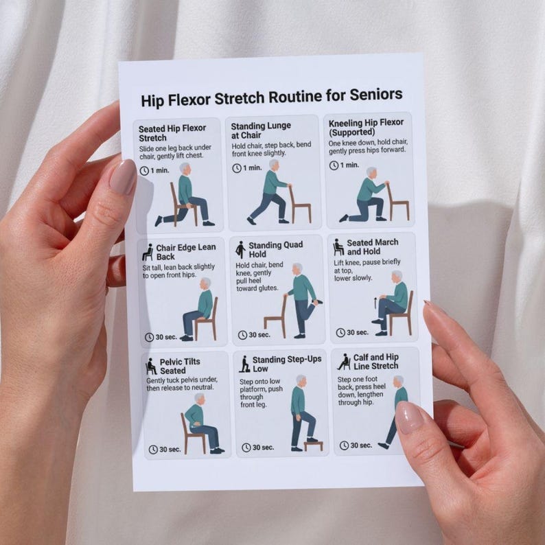 Hip Flexor Stretch Routine Printable PDF, Flexibility Exercise Chart ...