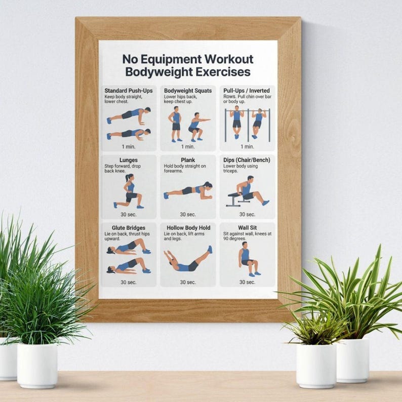 Bodyweight Exercise Chart PDF, No Equipment Home Workout Printable ...