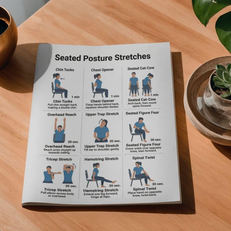 Seated Posture Stretches PDF, Chair Stretching Chart for Seniors ...