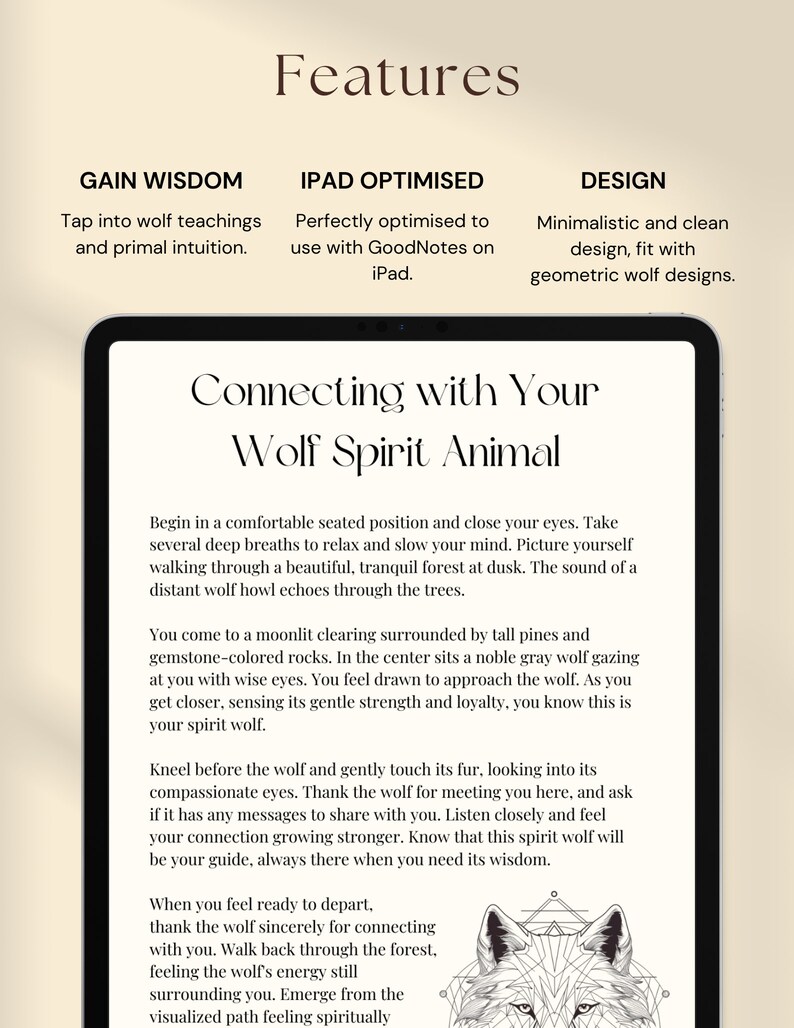 Wolf Book of Shadows Pages Printable Minimalist Grimoire Book Spirit ...