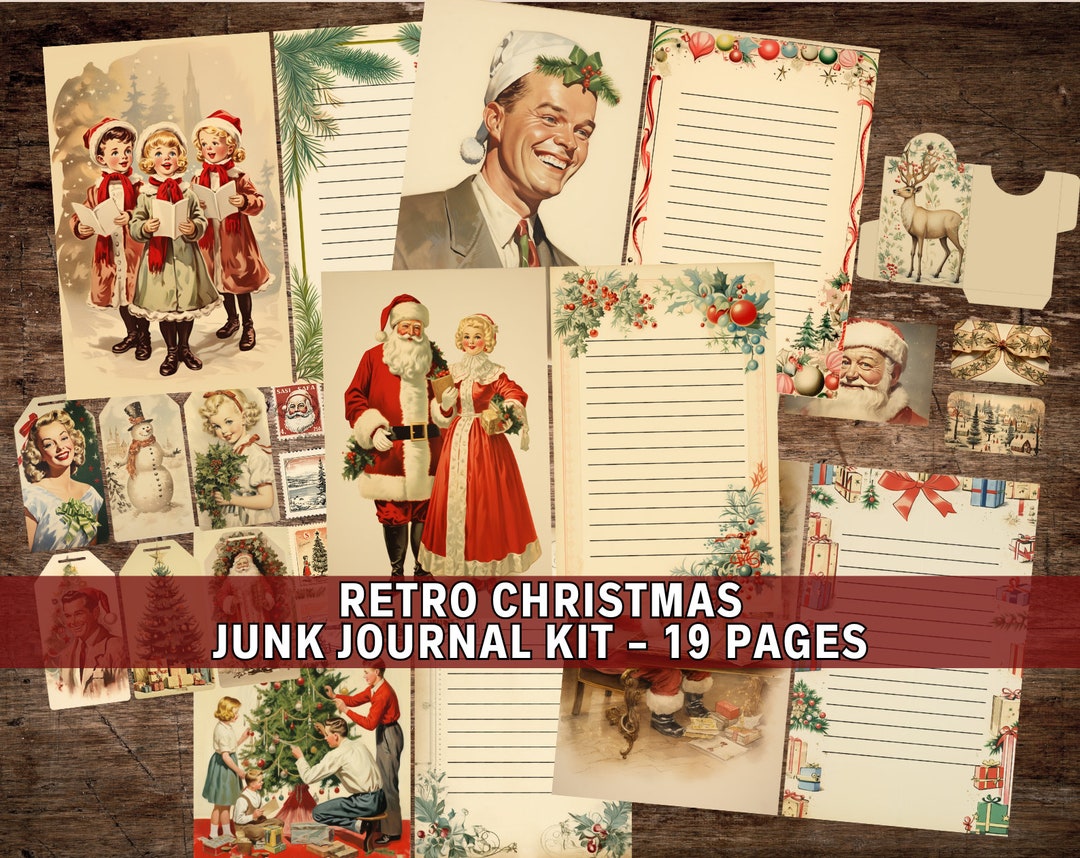 Retro Christmas Junk Journal Kit, Digital Download, Printable Pages, 1950s Vintage Christmas ...