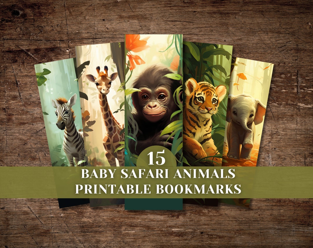 Baby Safari Animals Printable Bookmark Set, Digital Download, Wildlife ...