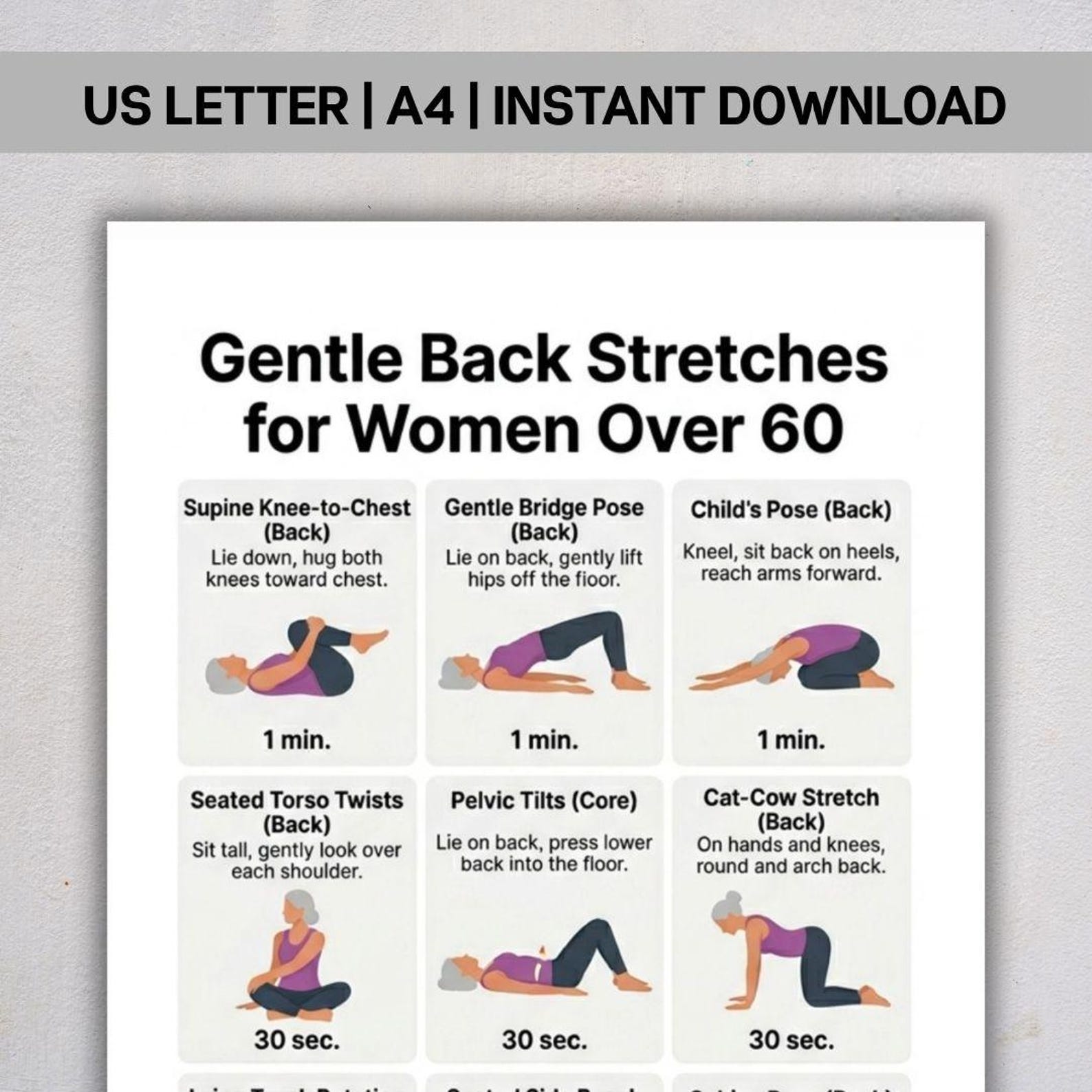Gentle Back Stretches for Women Over 60 PDF, Senior Flexibility Routine ...