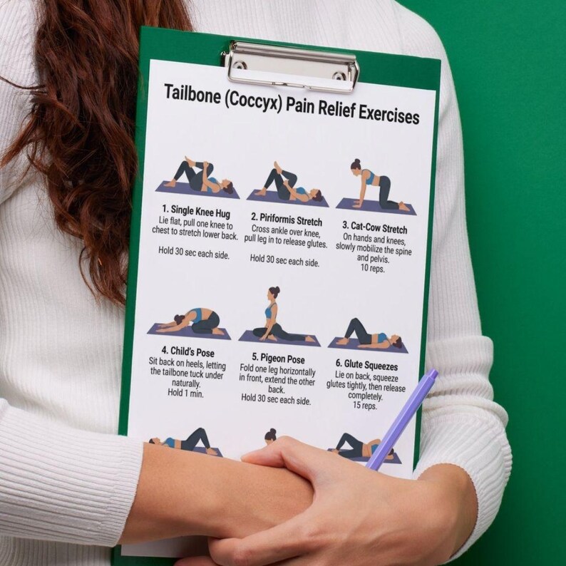Tailbone (coccyx) Pain Relief Exercises PDF, Coccydynia Stretches ...