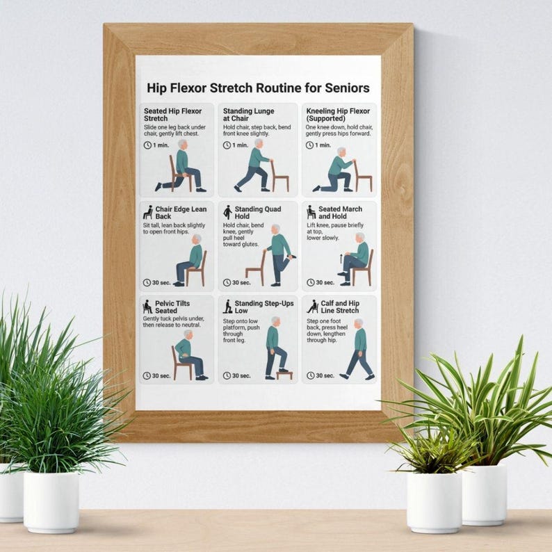 Hip Flexor Stretch Routine Printable PDF, Flexibility Exercise Chart ...