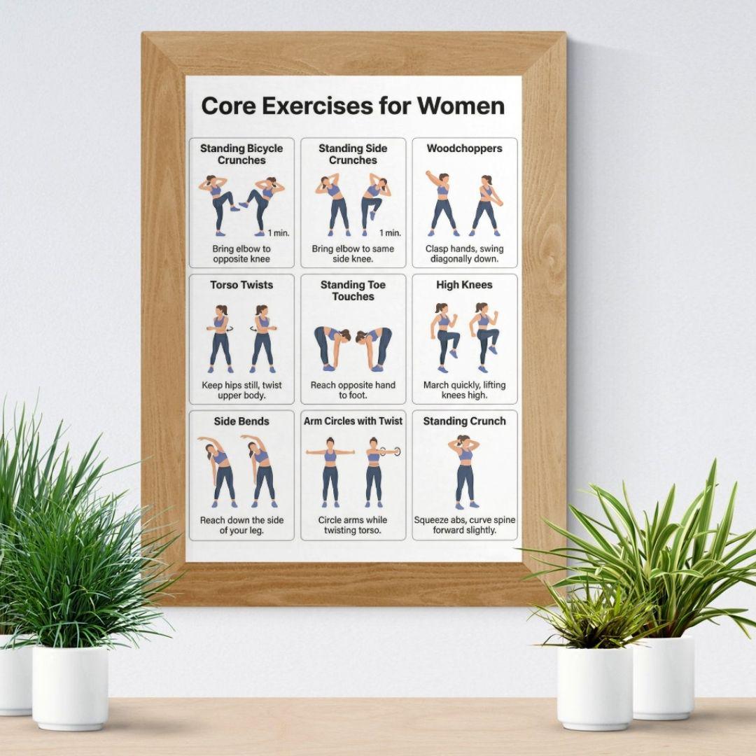 Core Exercises for Women, Standing Waist Workout PDF, Printable Ab ...
