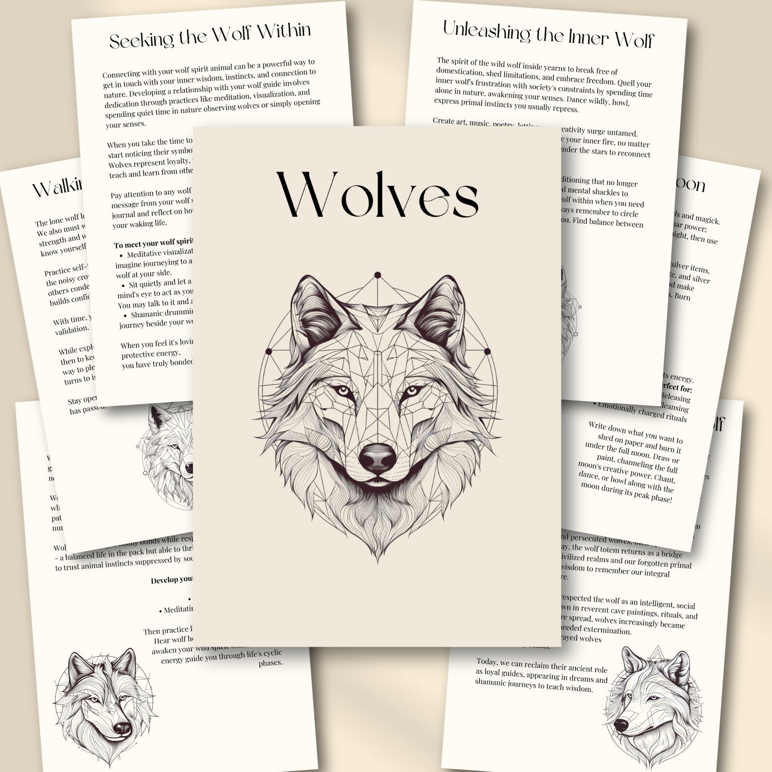 Wolf Book of Shadows Pages Printable Minimalist Grimoire Book Spirit ...