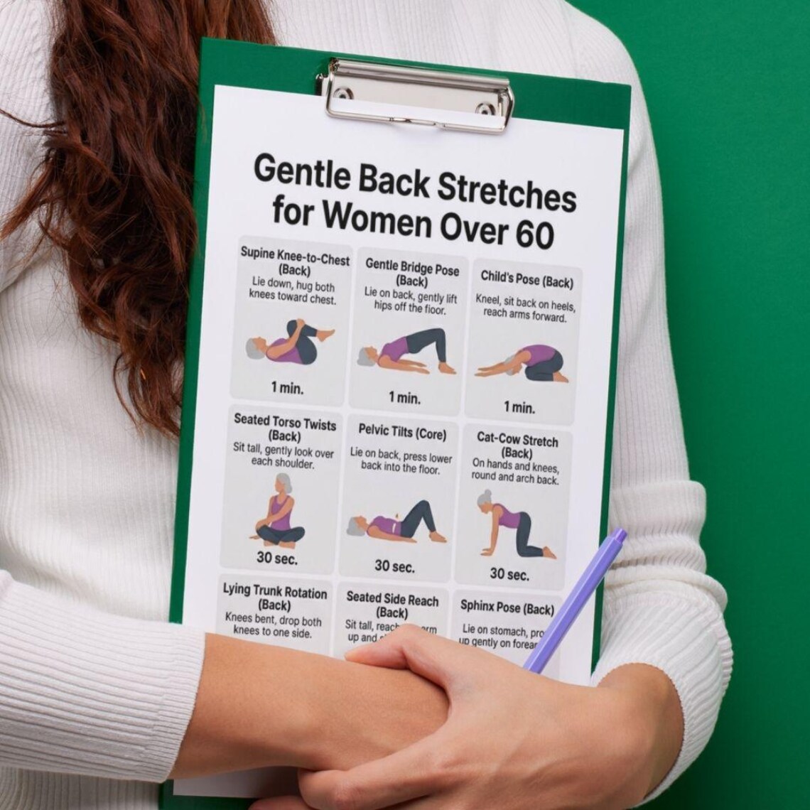 Gentle Back Stretches for Women Over 60 PDF, Senior Flexibility Routine ...