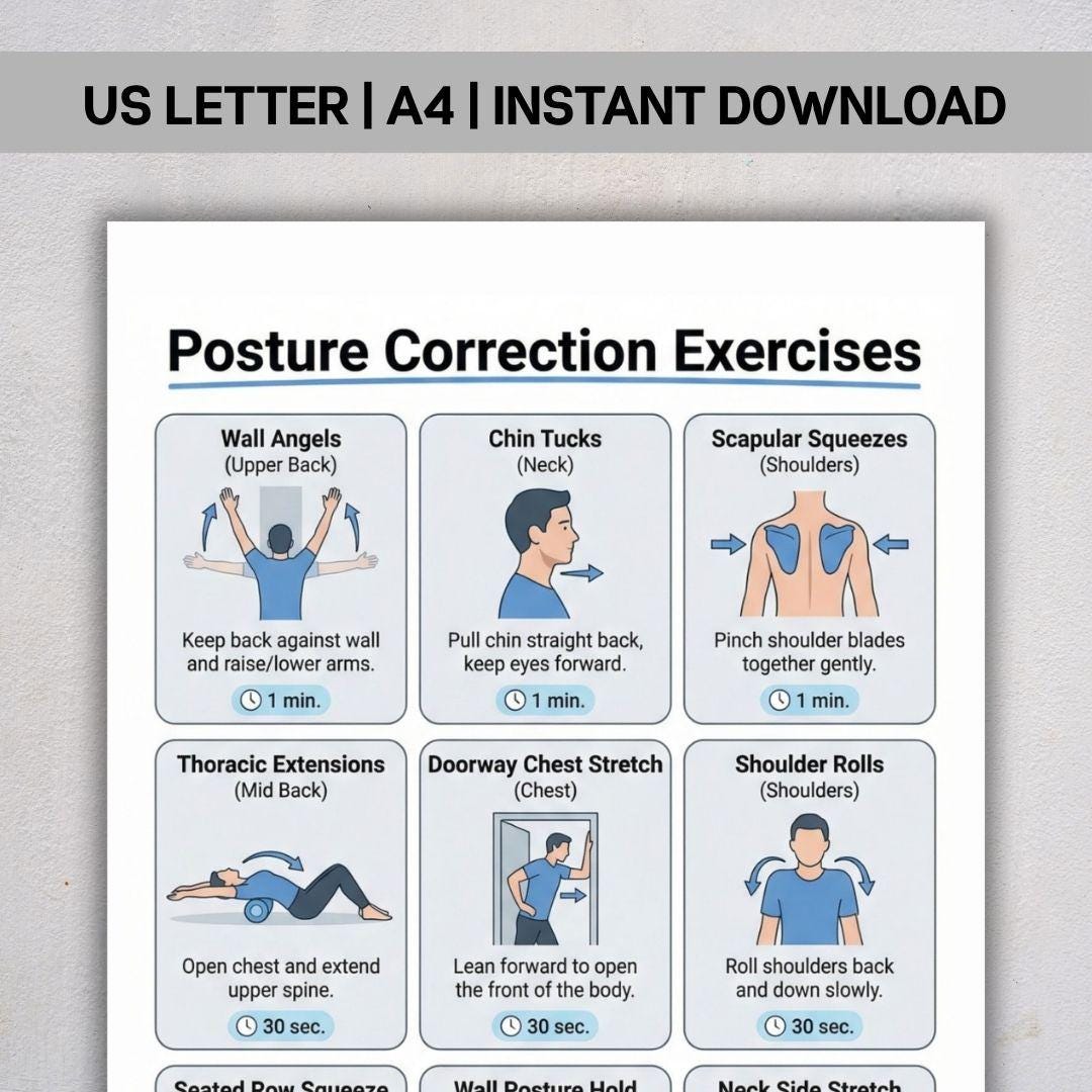 Posture Correction Exercises Printable PDF, Posture Fix Workout Chart ...