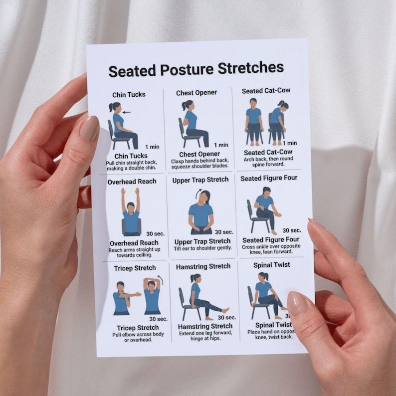 Seated Posture Stretches PDF, Chair Stretching Chart for Seniors ...