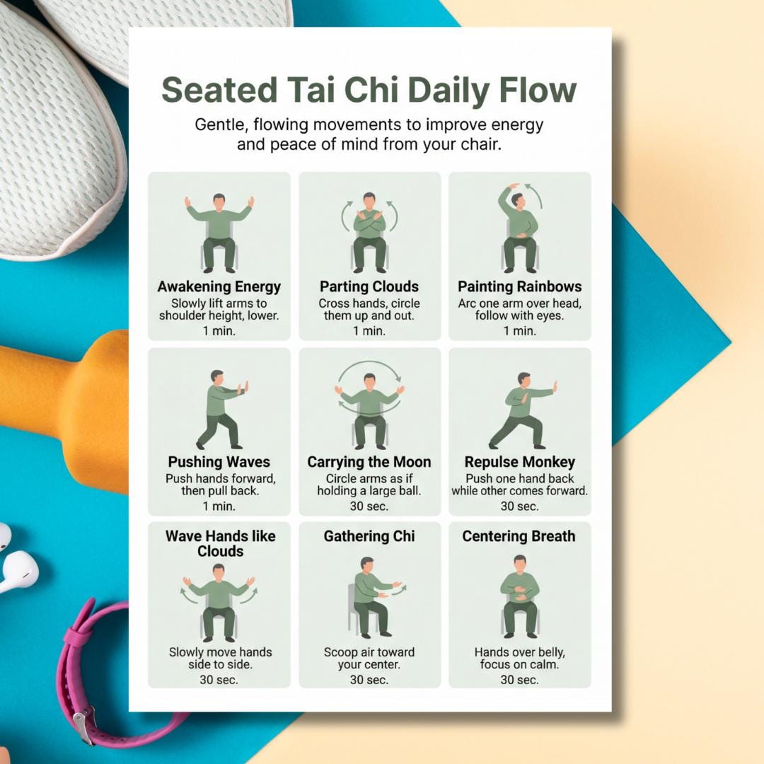 Seated Tai Chi Flow Chart, Chair Exercises for Seniors PDF, Gentle ...
