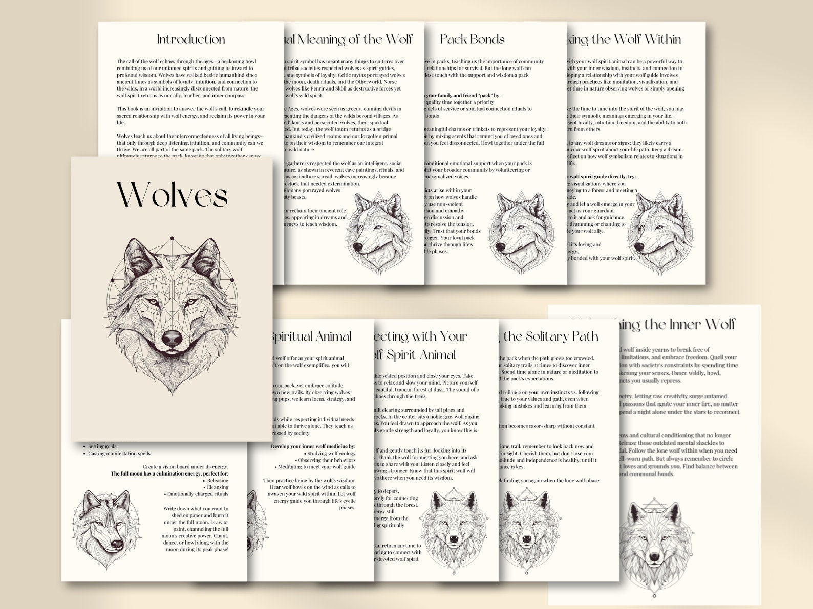 Wolf Book of Shadows Pages Printable Minimalist Grimoire Book Spirit ...