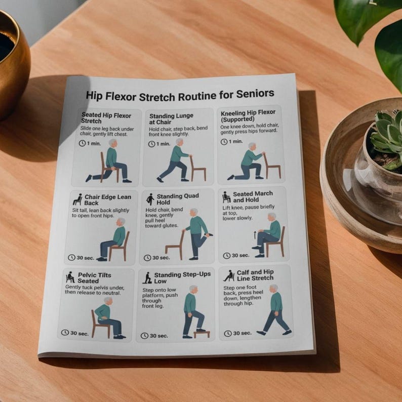 Hip Flexor Stretch Routine Printable PDF, Flexibility Exercise Chart ...