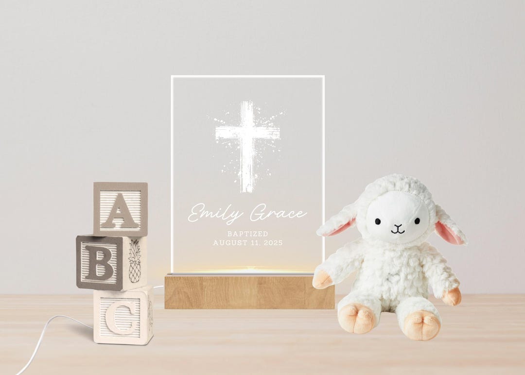Personalized Baby Baptism Gift | Custom LED Photo Plaque, Acrylic Light ...