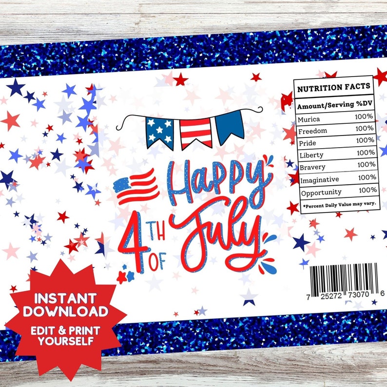4th of July Chip Bag, 4th of July Party Favor, Editable BBQ Chip Bag ...