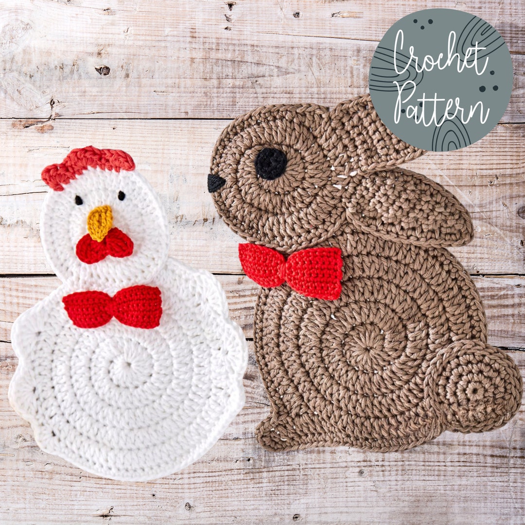 Chicken Rabbit Potholder Crochet Pattern | Easter Potholder Crochet ...