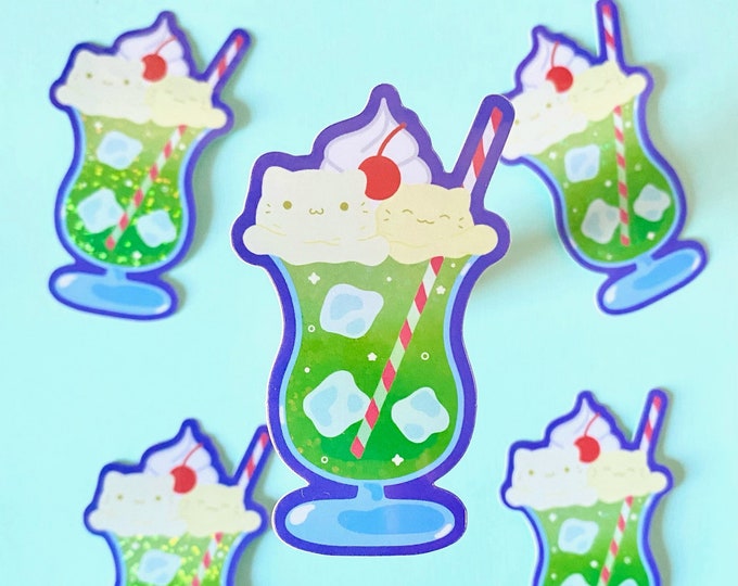 Cat Melon Soda Glitter Sticker/ Cat Sticker/ Cute Sticker/ Glitter ...