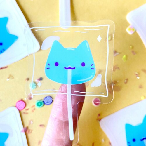 Clear Cat Lollipop Candy Sticker/cute/cat Stickers/cats/kawaii | Etsy