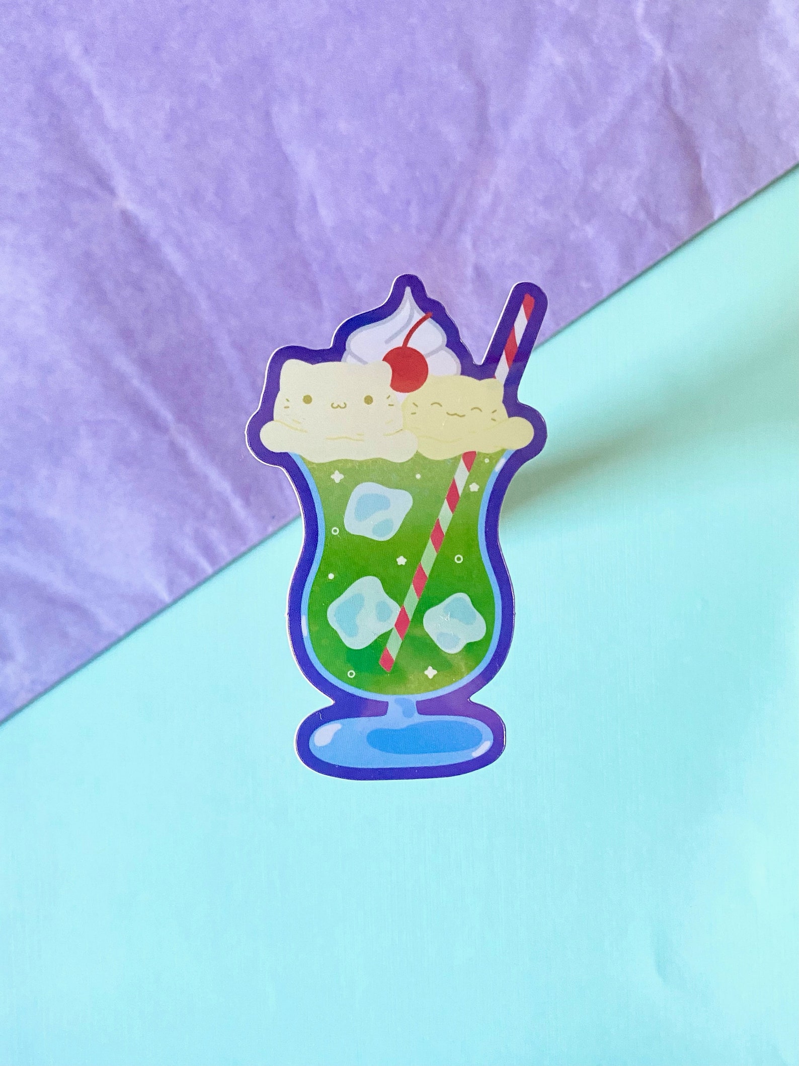 Cat Melon Soda Glitter Sticker/ Cat Sticker/ Cute Sticker/ - Etsy