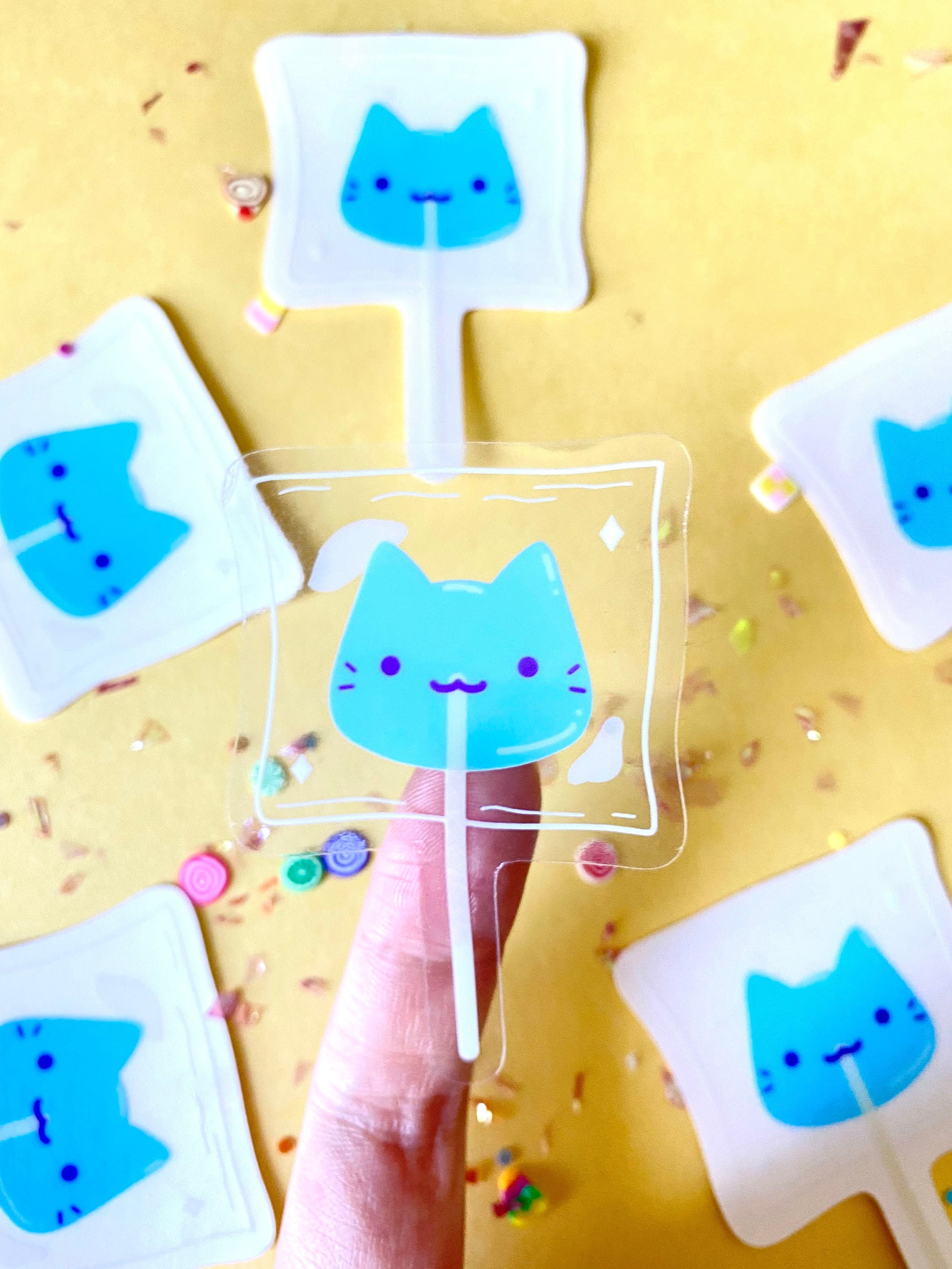 Clear Cat Lollipop Candy Sticker/cute/cat Stickers/cats/kawaii - Etsy
