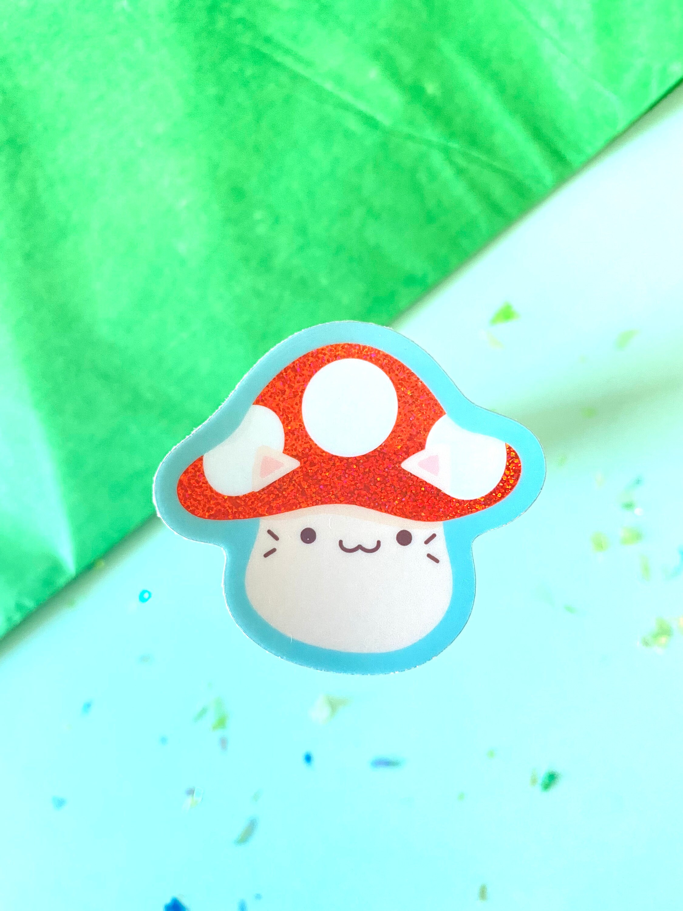 Mushroom Cat Glitter Sticker/ Cute Cat Sticker/ Holographic - Etsy