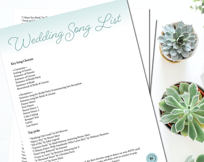 Printable Wedding Playlist Guide, Wedding Song List, Wedding Music ...