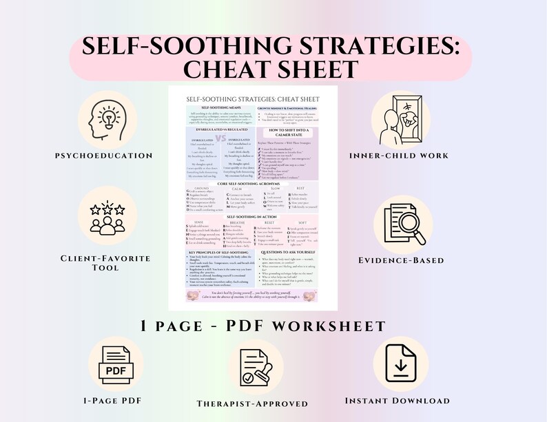 Self-soothing Strategies Cheat Sheet Emotional Regulation Printable ...