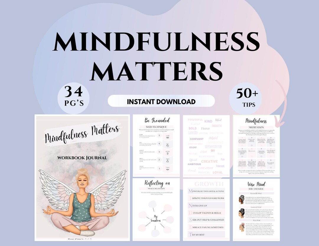 Mindfulness Journal Anxiety Worksheets Self-reflection Workbook Mental ...