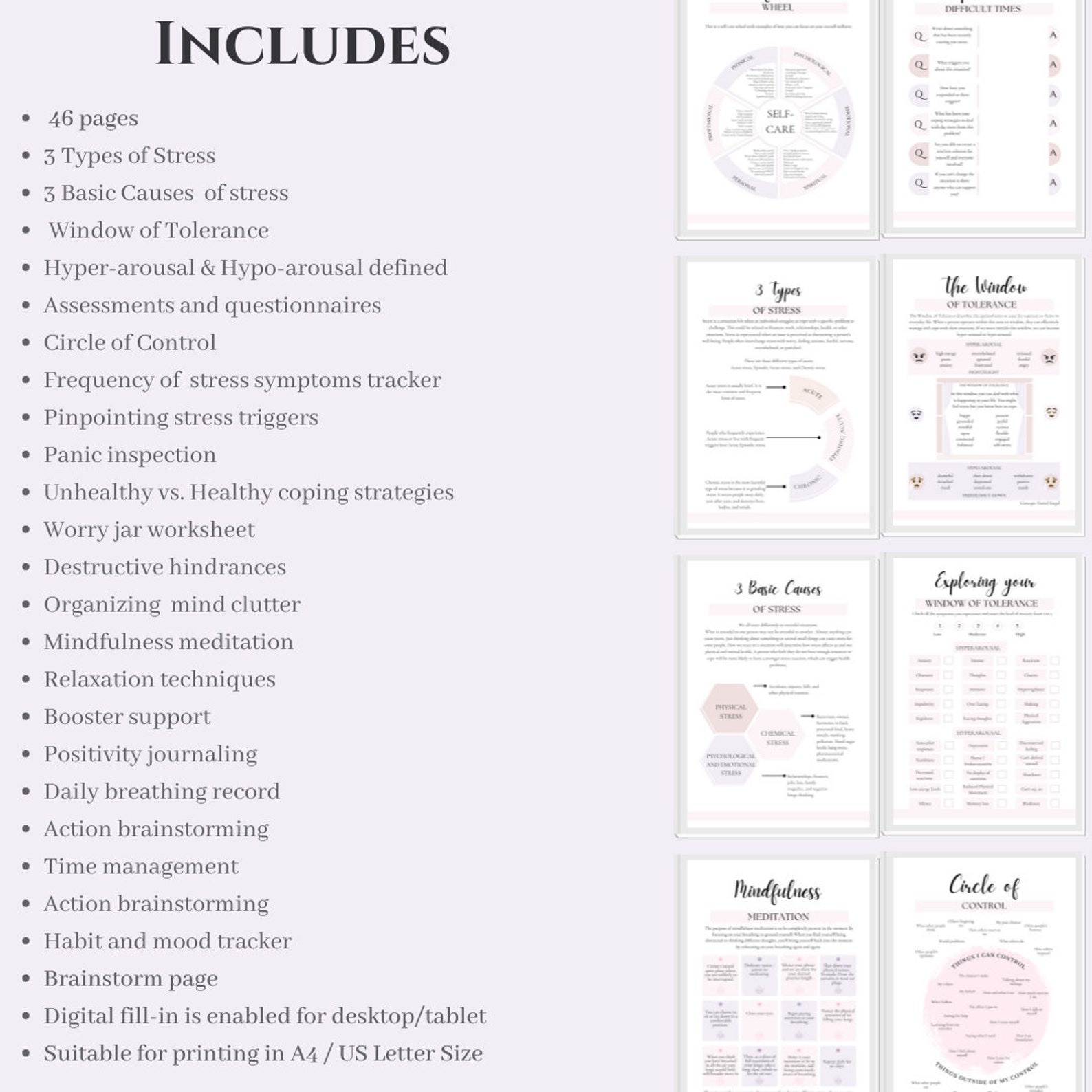 Stress Relief Printables Stress Management Worksheets Self Care Journal ...