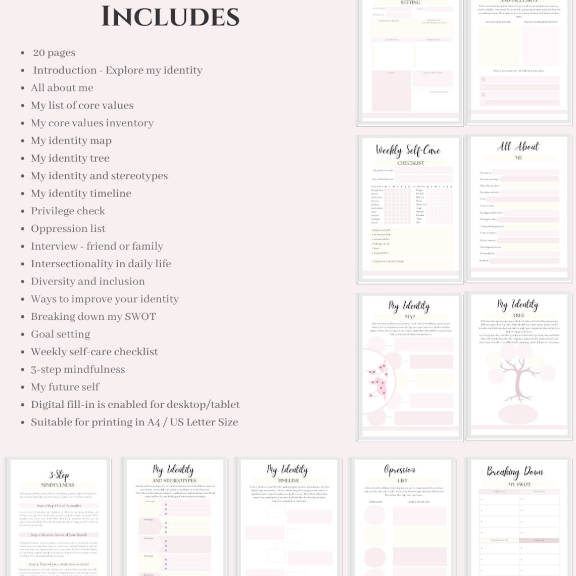 Identity Workbook Thought Challenging Worksheets Therapy Resources Self ...