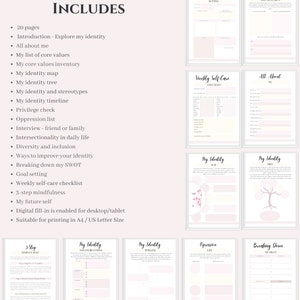 Identity Workbook Thought Challenging Worksheets Therapy Resources Self ...