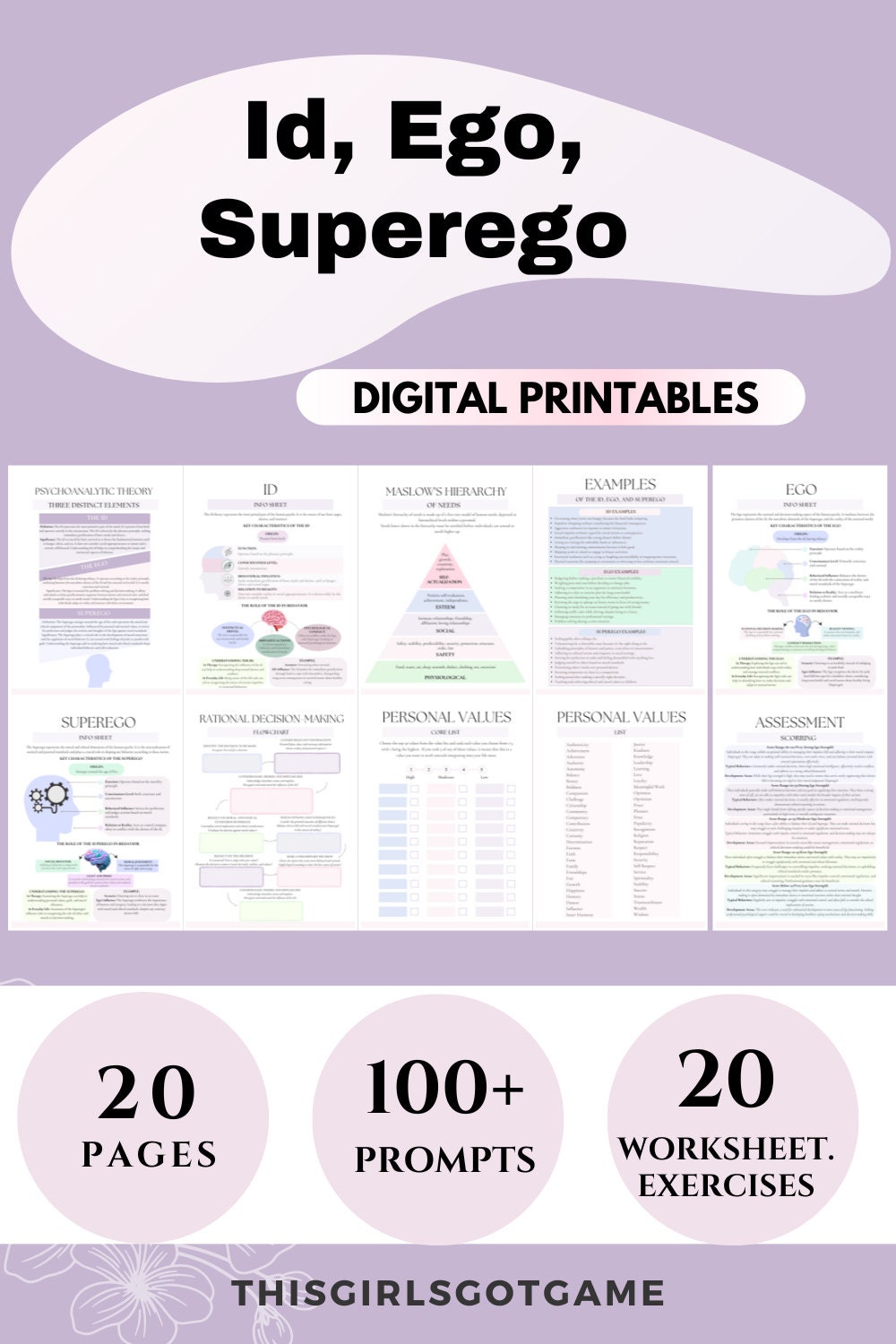 Therapy Worksheets Id Ego Superego Psychoanalytic Therapy Self-identity ...