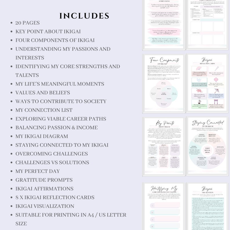 Ikigai Worksheets Life Purpose Passion Discovery Self-reflection ...