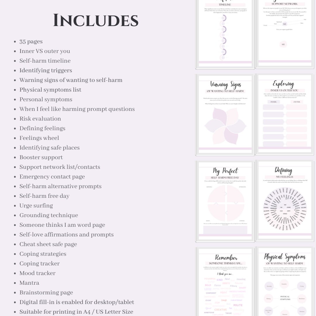 Self Harm Prevention Coping Skills Difficult Feelings Self - Etsy UK