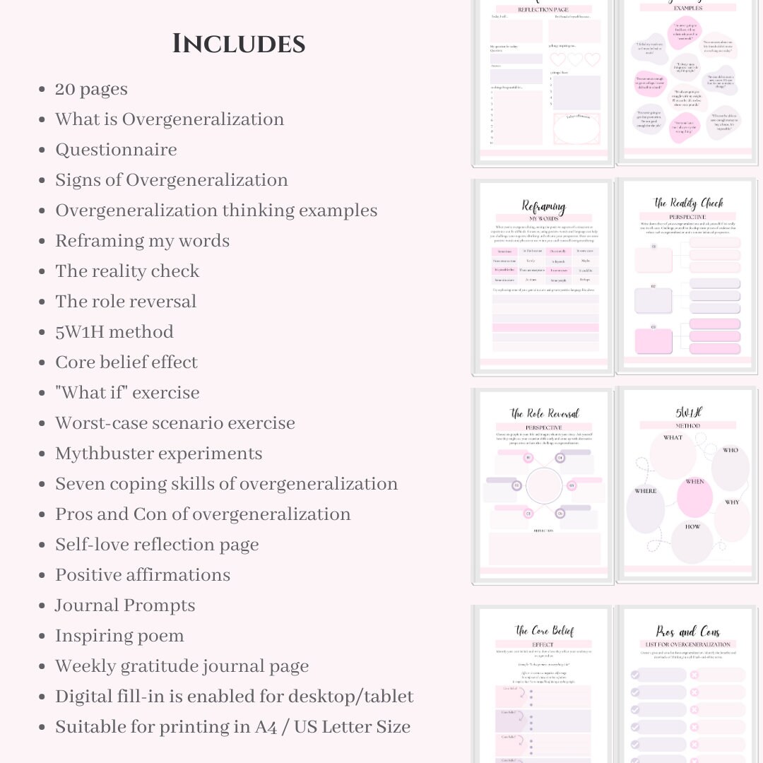 Overgeneralization Worksheets Cognitive Distortion Journal Mental ...