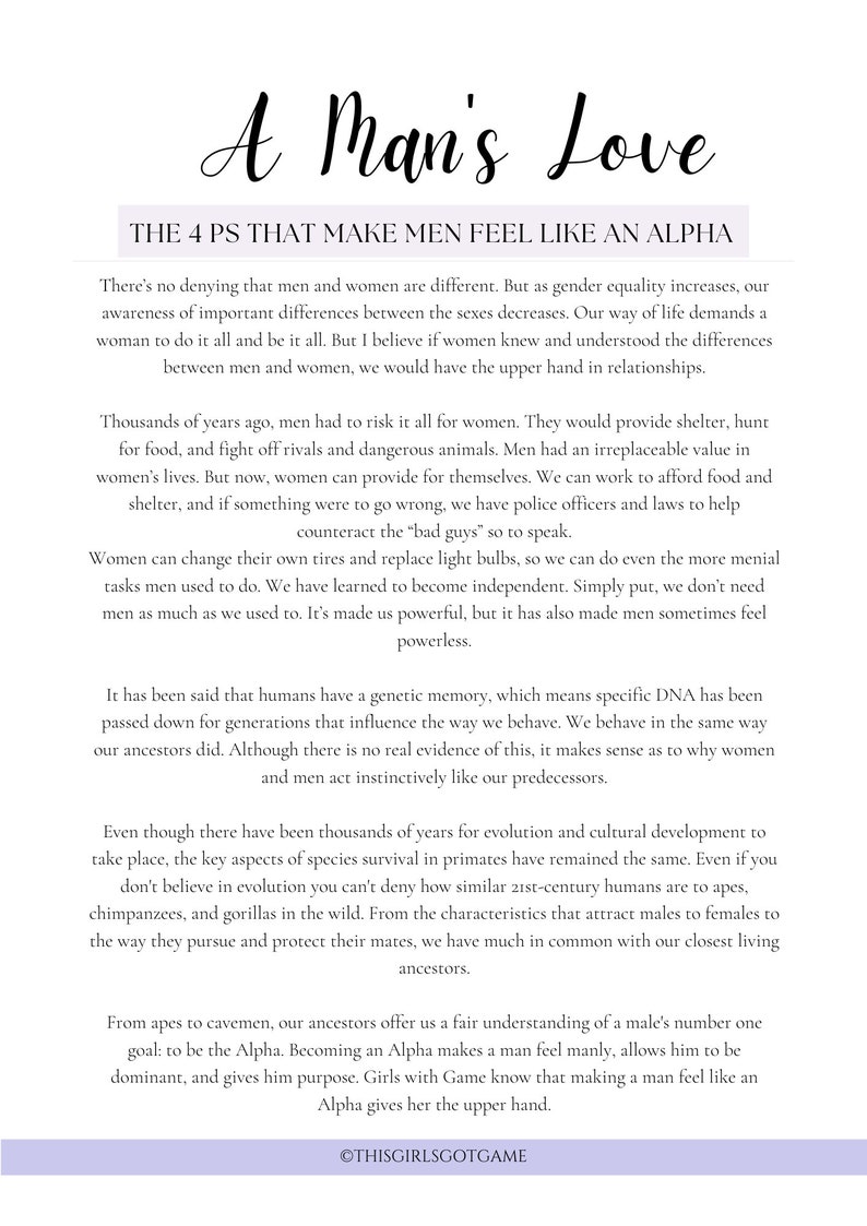 How to Make a Man Feel Wanted Workbook Stroke His Ego Dating - Etsy UK