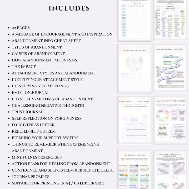 Abandonment Workbook Therapy Worksheets Therapist Tools Shame Journal ...